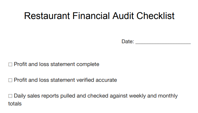 2022 Restaurant Financial Audit Checklist Template [FREE]